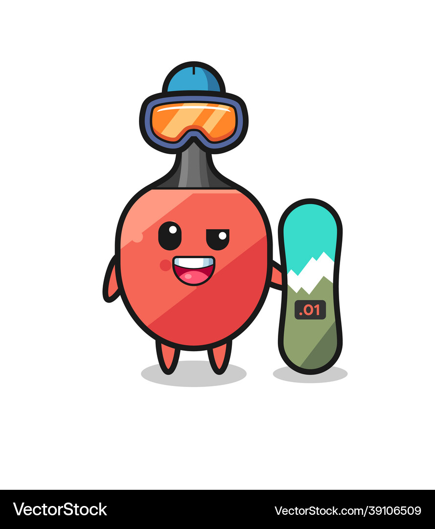 Table tennis racket character with snowboarding Vector Image