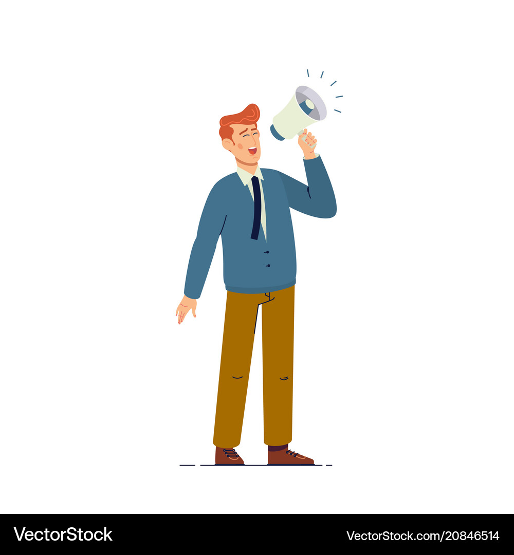 Businessman shouting using megaphone isolated Vector Image