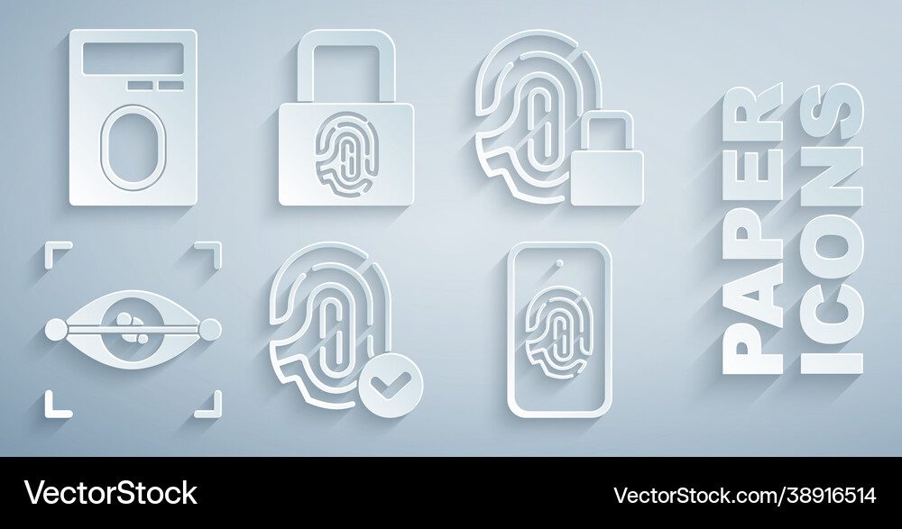 Set fingerprint with lock eye scan mobile Vector Image