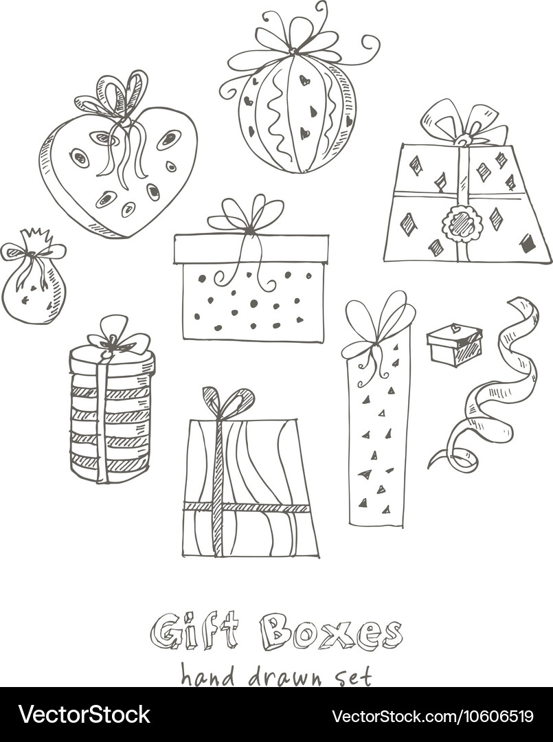 Gift boxes doodle set vintage Royalty Free Vector Image