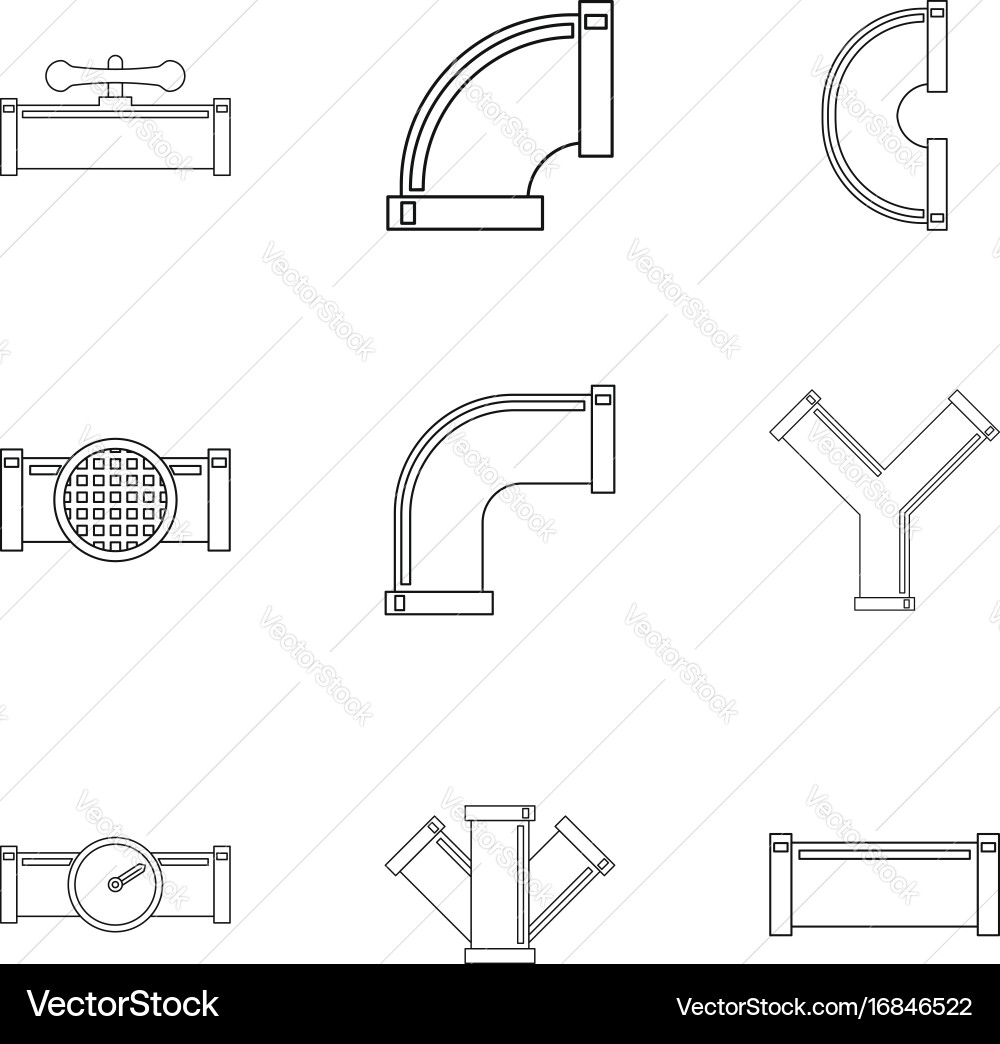 Sewer pipes icon set outline style Royalty Free Vector Image