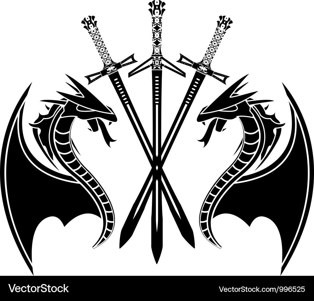 Dragons and swords stencil Royalty Free Vector Image