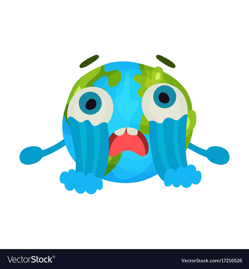 Cute cartoon unhappy earth planet emoji crying Vector Image