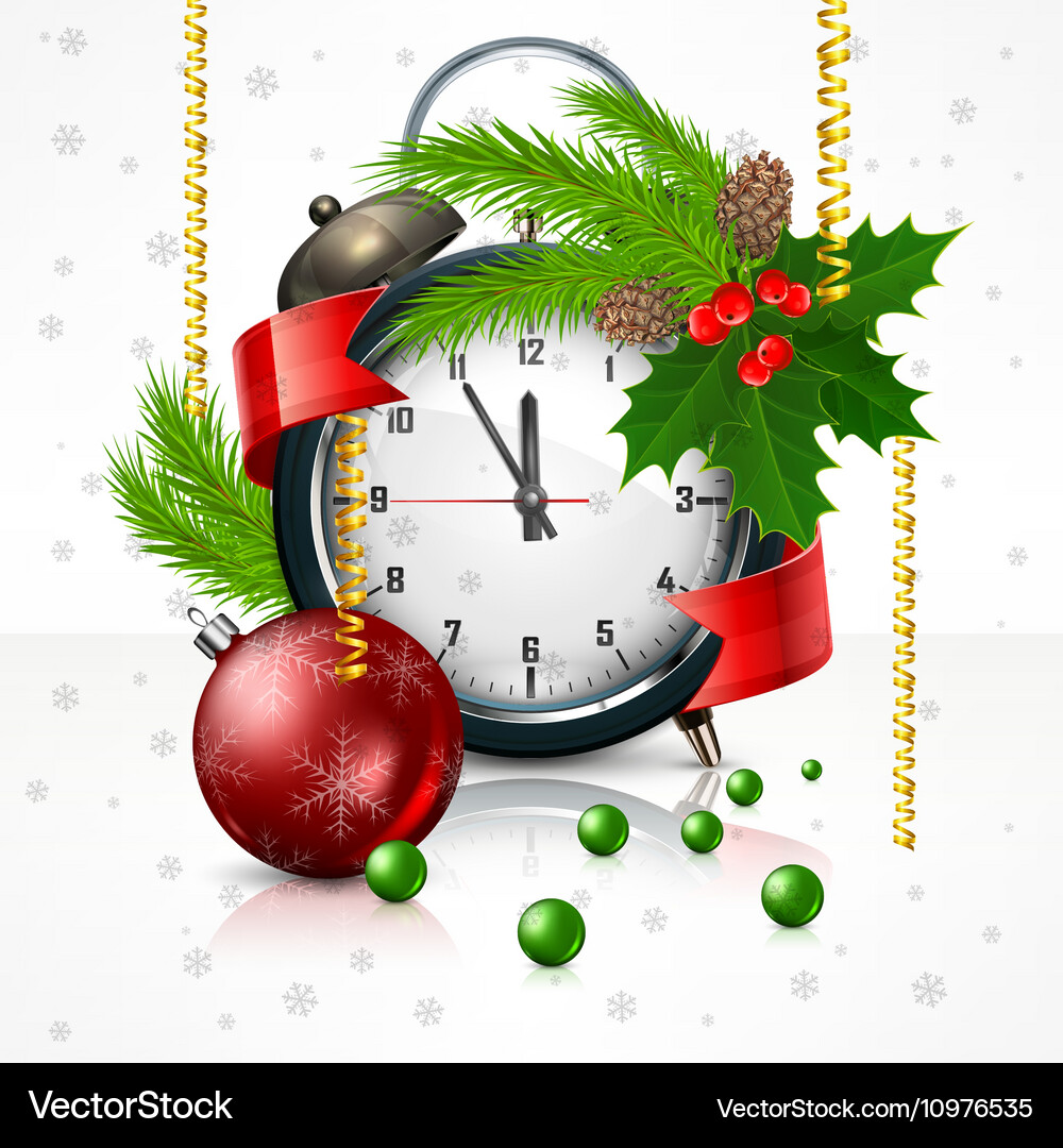 New year clock on white Royalty Free Vector Image