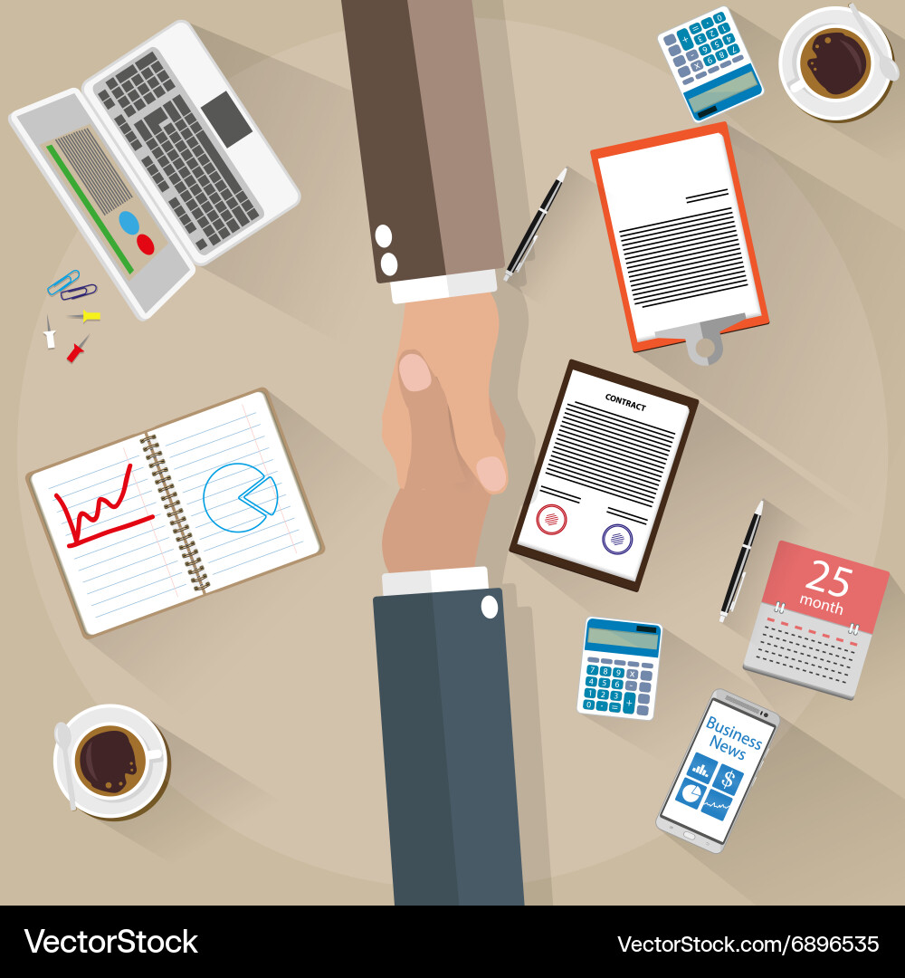 Two businessman shake hands top view Royalty Free Vector