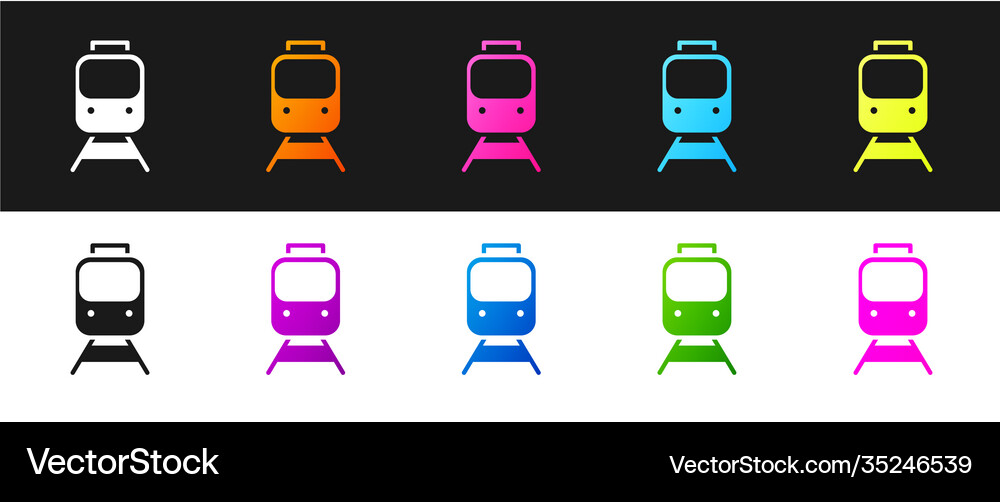 Set train and railway icon isolated on black Vector Image
