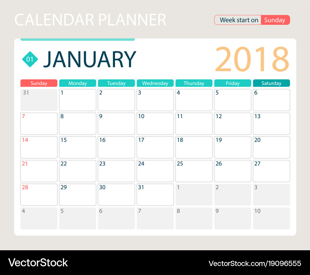 January 2018 calendar or desk Royalty Free Vector Image