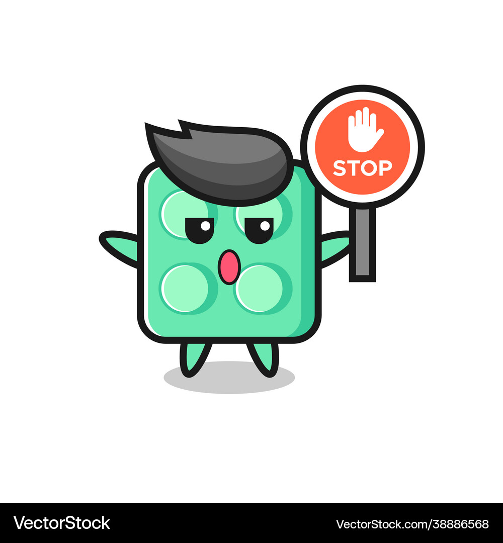 Brick toy character holding a stop sign Royalty Free Vector