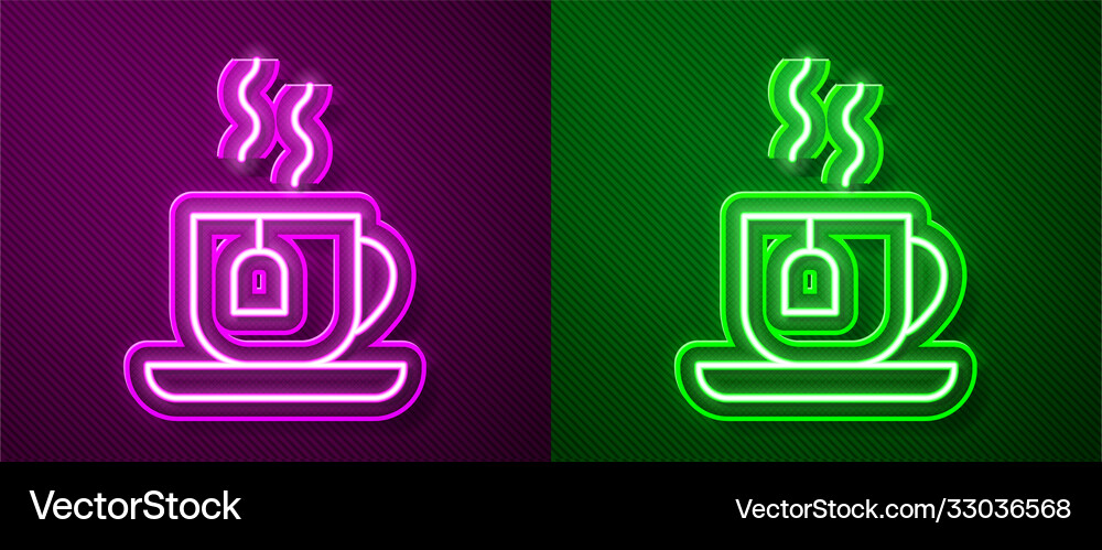 Glowing neon line cup tea with tea bag icon Vector Image