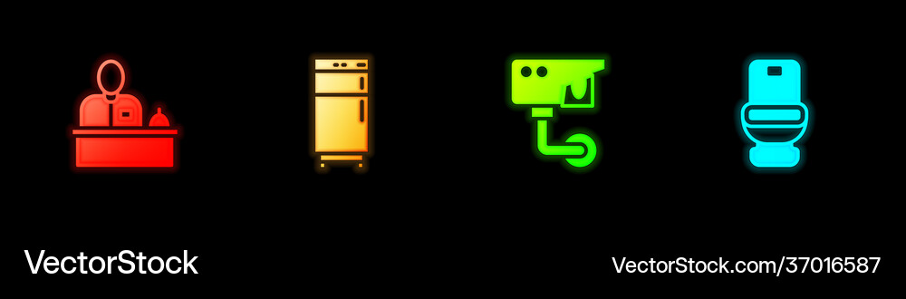 Set hotel reception desk refrigerator security Vector Image