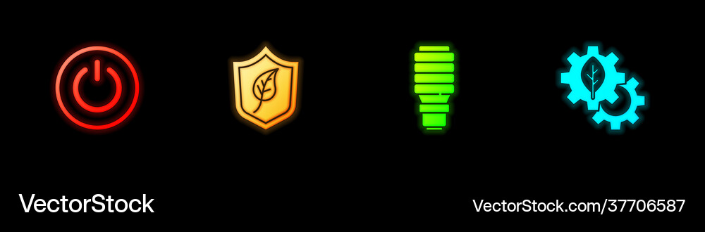 Set power button shield with leaf led light bulb Vector Image