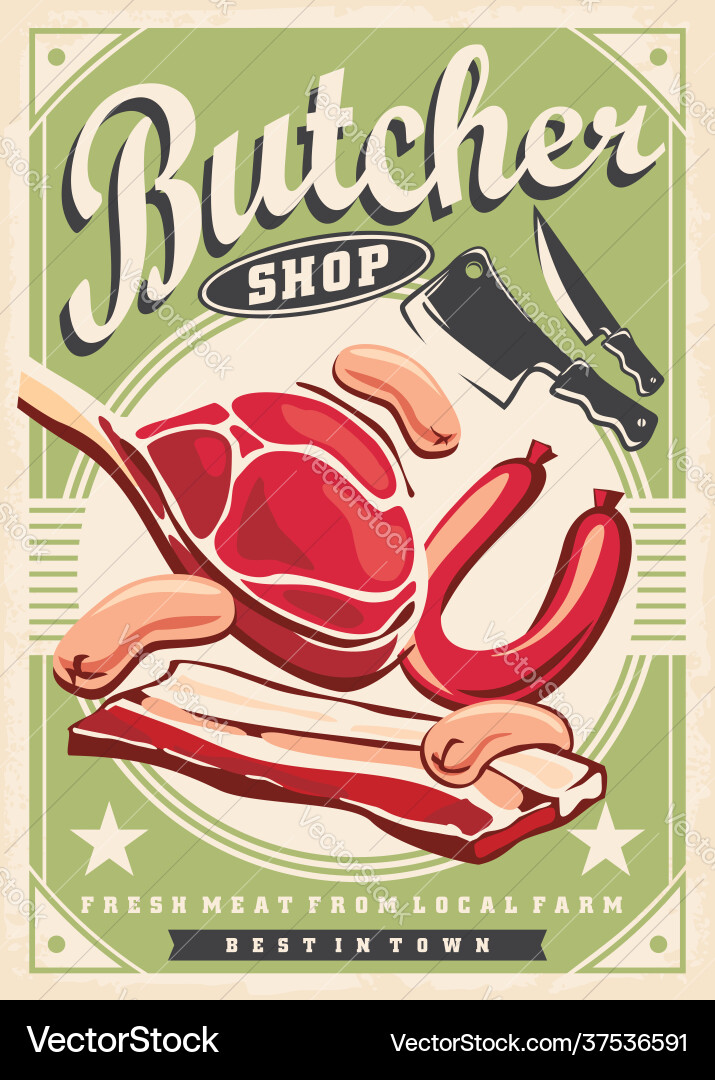 Butchery shop old advertisement Royalty Free Vector Image