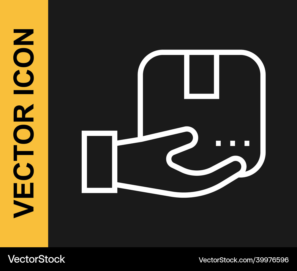 White line delivery hand with cardboard boxes icon