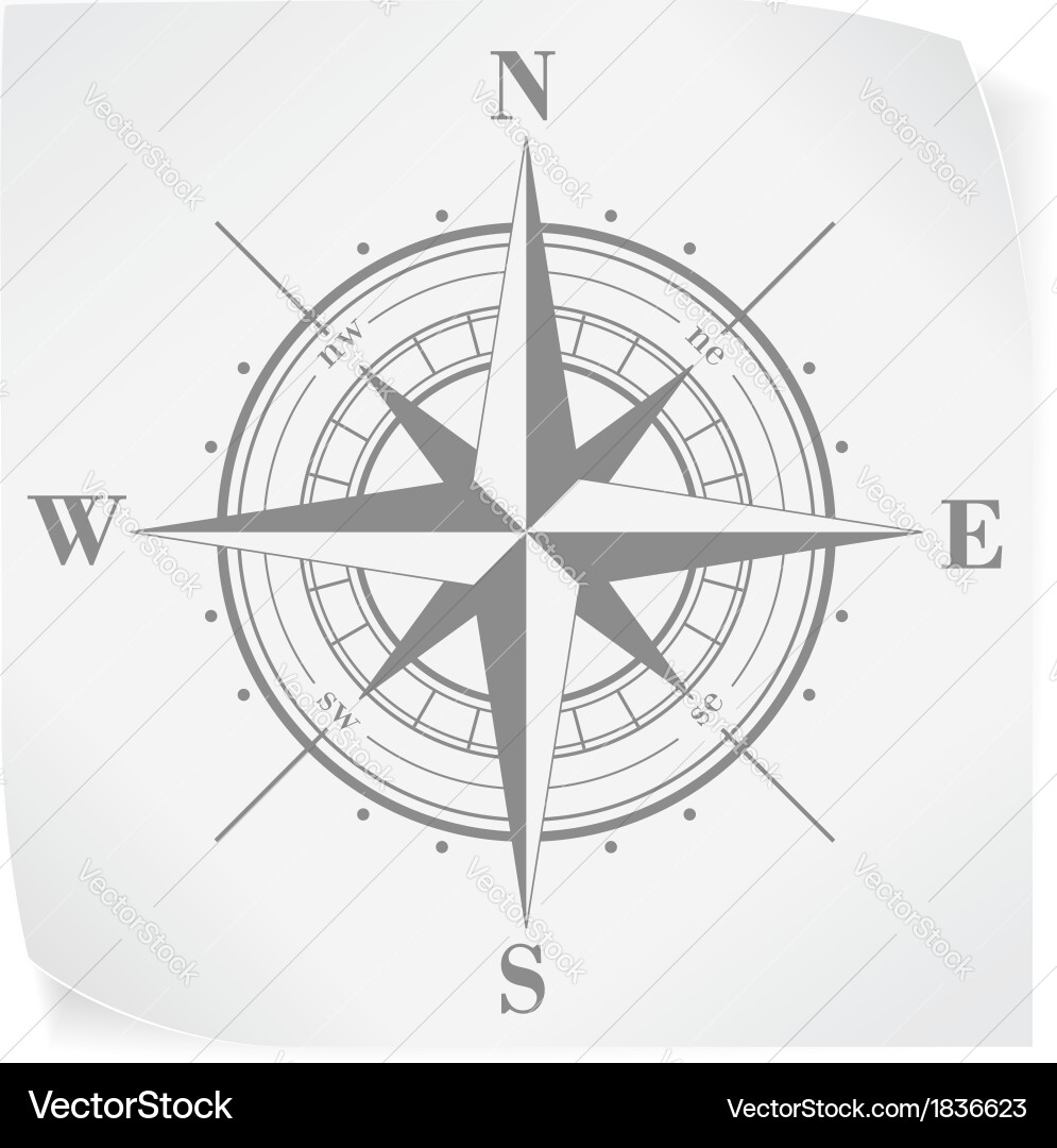 Compass rose over white paper sticker isolated Vector Image