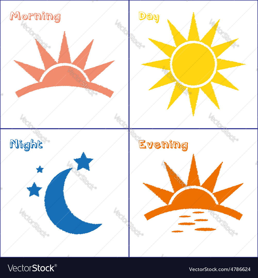 Morning day evening night icon set Royalty Free Vector Image