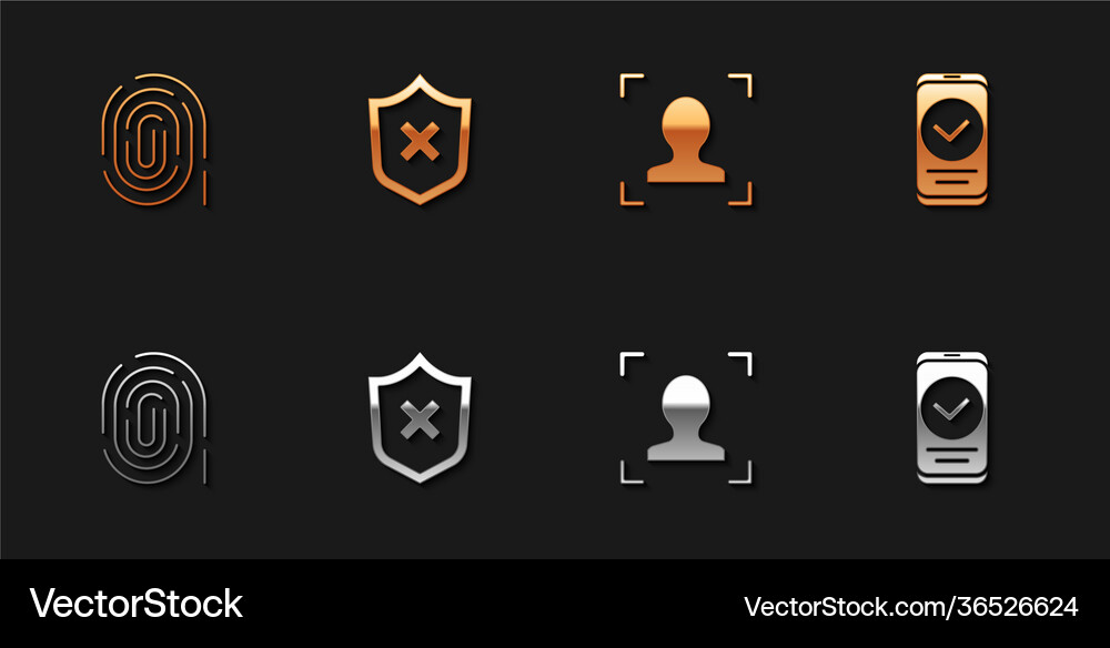 Set fingerprint shield with cross mark face Vector Image