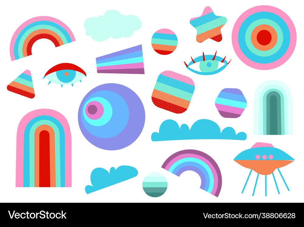 Fantasy set rainbow elements great design for any Vector Image