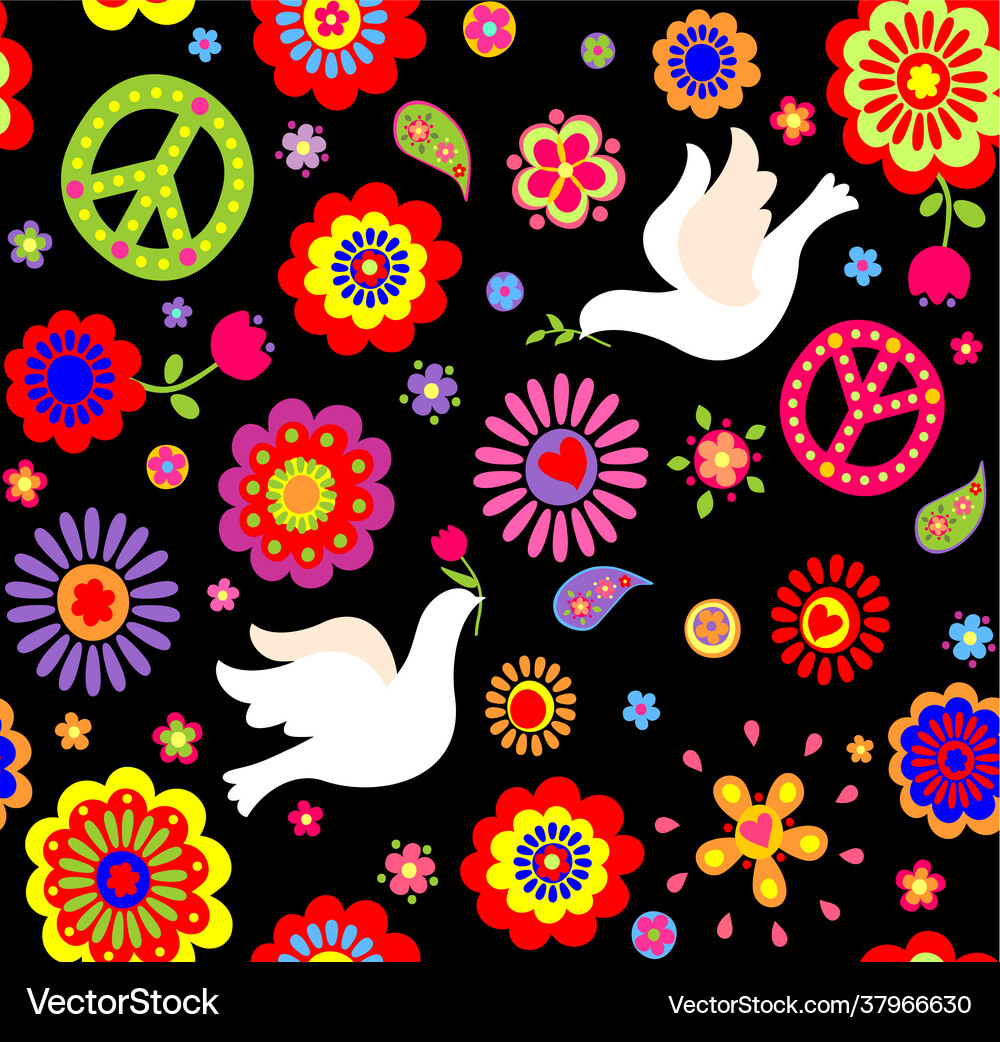 Wallpaper with hippie symbolic Royalty Free Vector Image