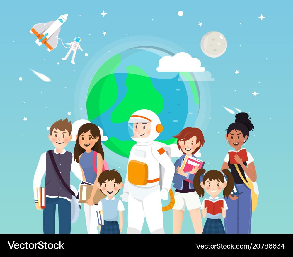 Astronauts and students in space concepts Vector Image