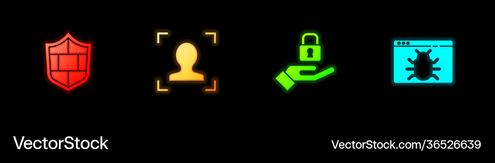 Set shield with brick wall face recognition lock Vector Image