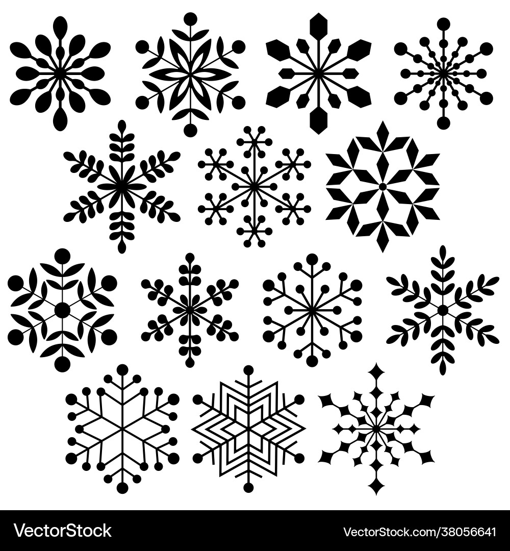 Black silhouette snowflake shapes Royalty Free Vector Image