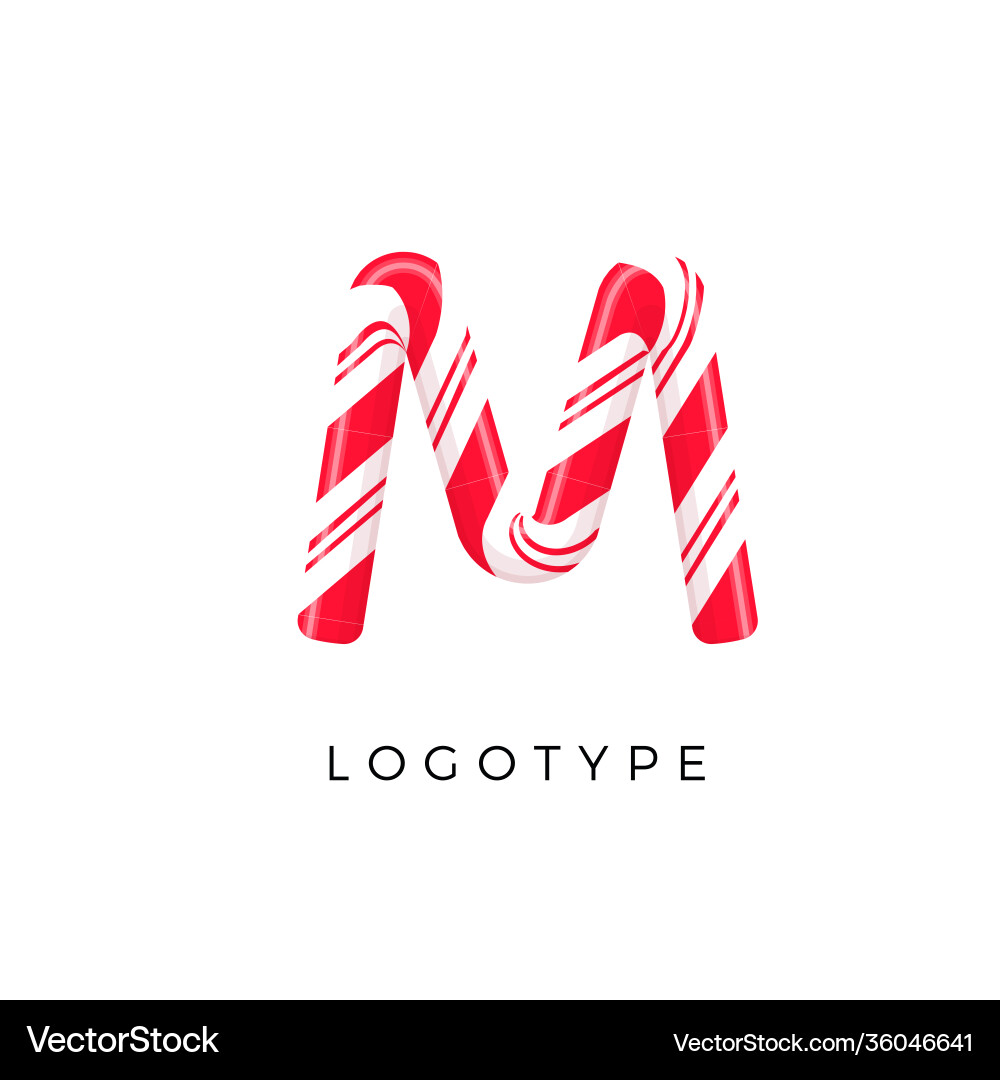 Candy letter m with bright red and white stripes Vector Image