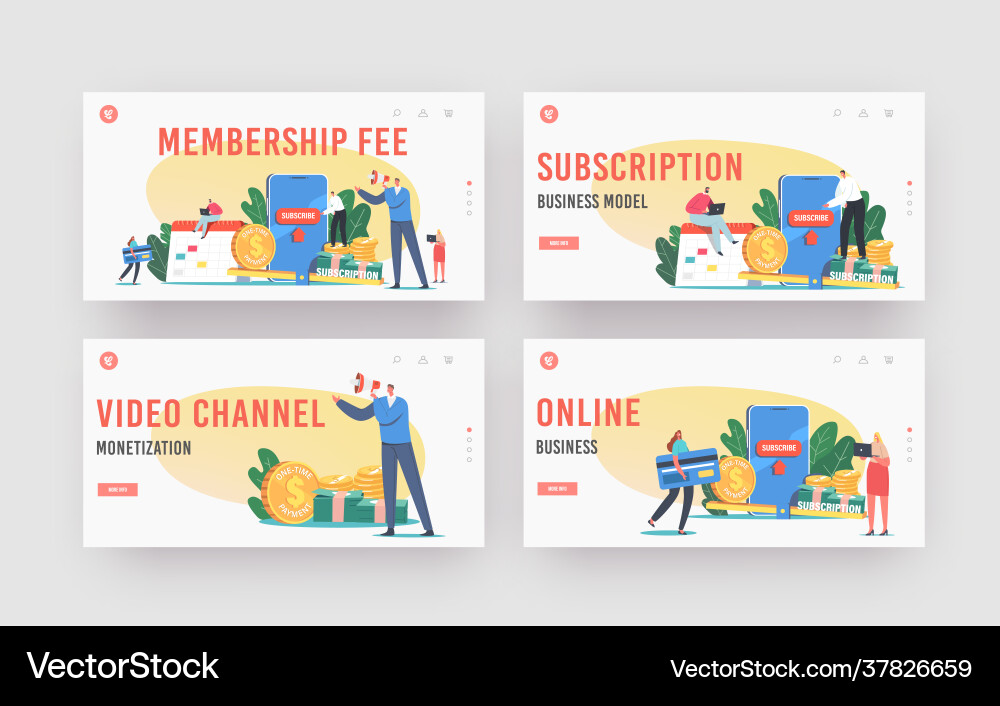 Membership fee landing page template set Vector Image