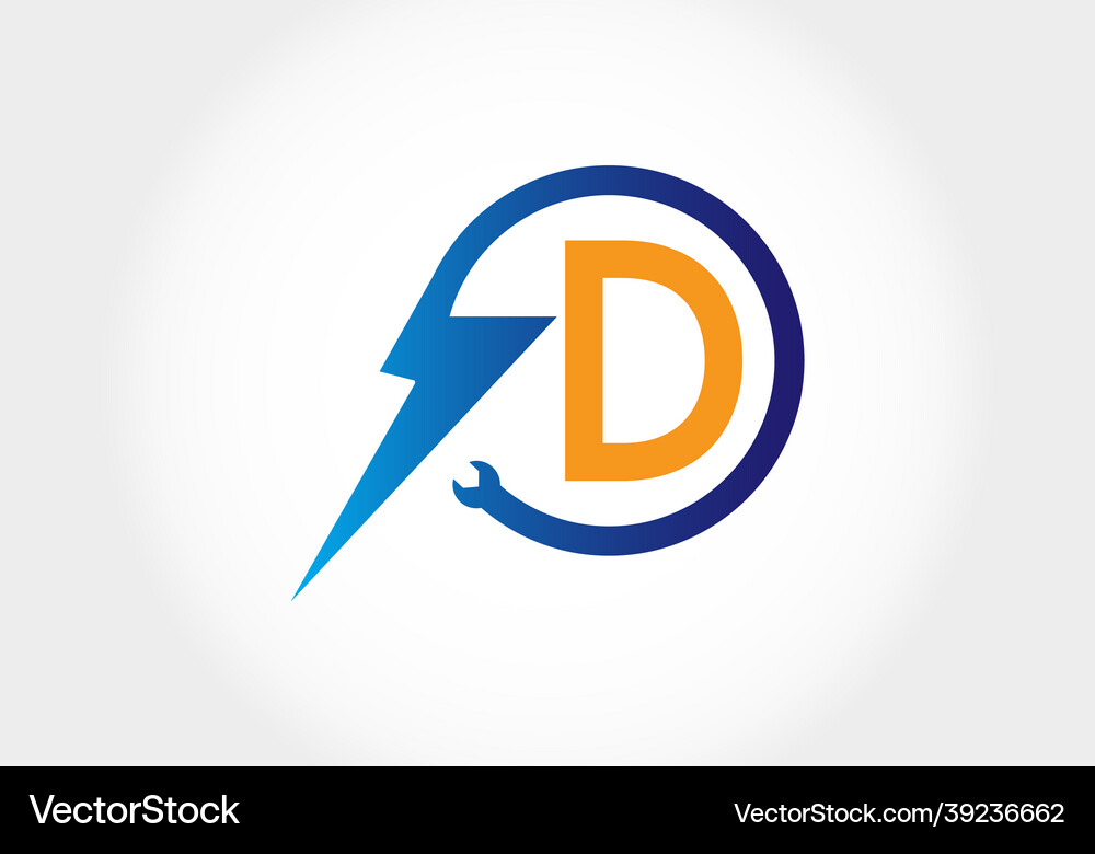 Initial d monogram letter alphabet with electric Vector Image