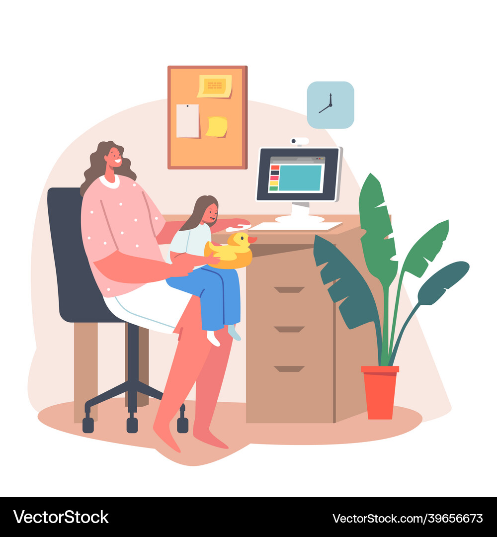 Self-isolation remote work with little baby young Vector Image