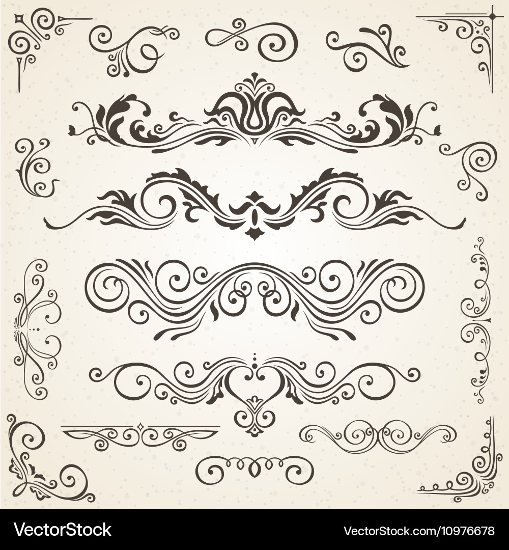 Set swirl elements and corners Royalty Free Vector Image