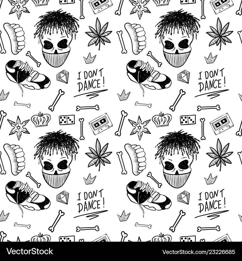 Rap music hip hop doodle pattern with Royalty Free Vector