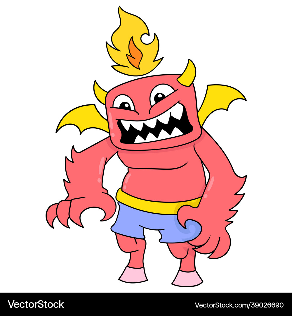 Fierce faced red skinned monster spit fire Vector Image