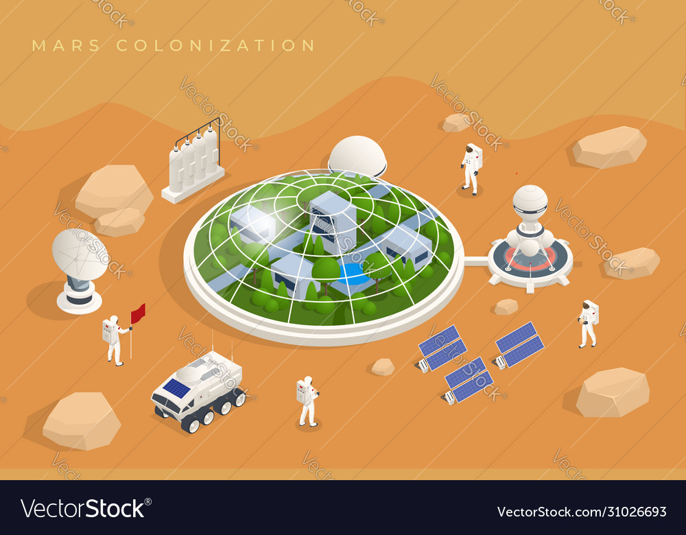 Isometric mars colonization biological Royalty Free Vector