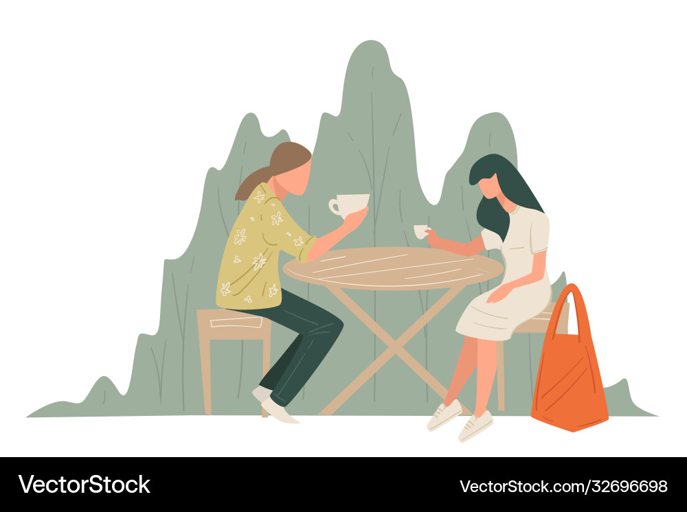 Friends talking and drinking coffee in cafe open Vector Image