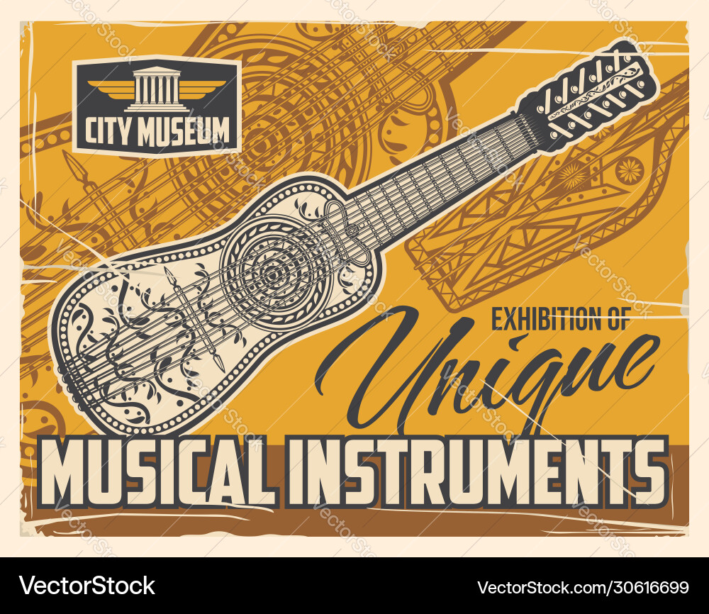 Musical folk instruments exhibition poster Vector Image