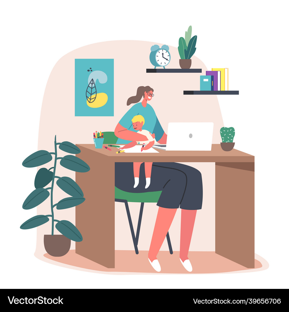 Business mom at home office workplace young Vector Image