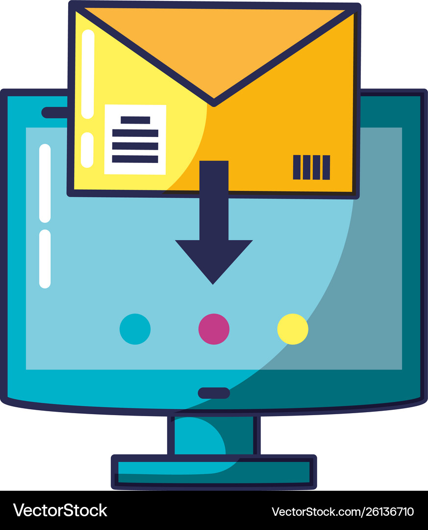 Computer monitor device with envelope Royalty Free Vector