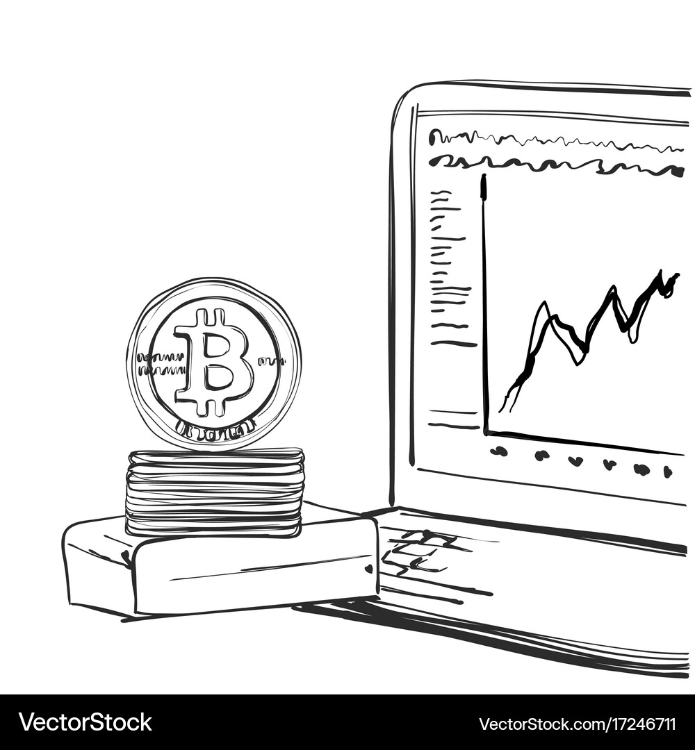 Bitcoin hand drawn sketch cryptography Royalty Free Vector