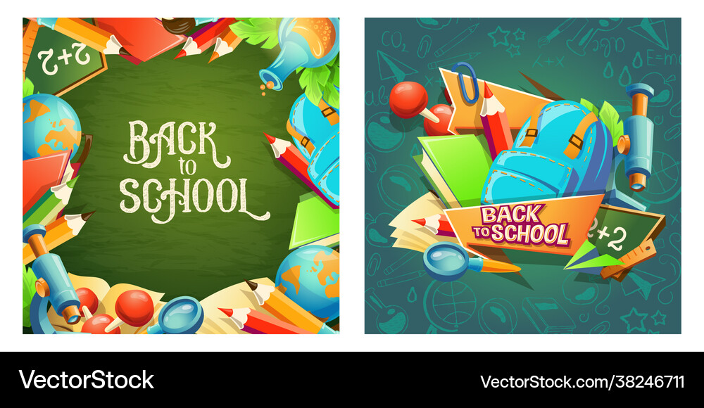Set cartoon banners with school accessories Vector Image