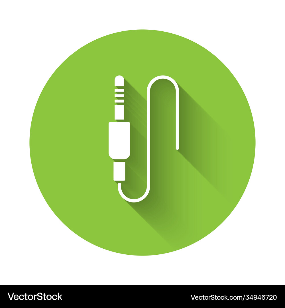 White audio jack icon isolated with long shadow Vector Image