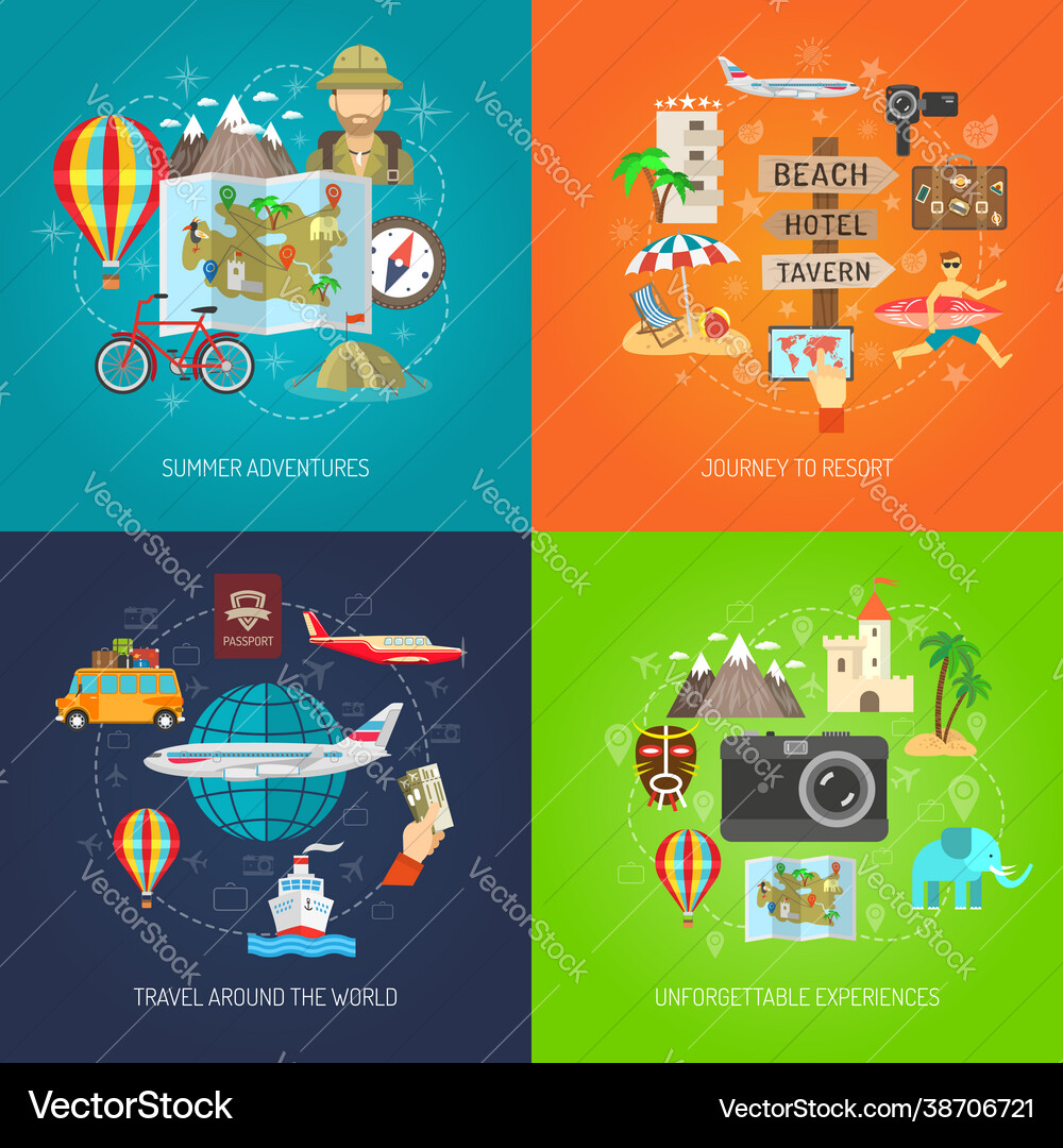 Travel flat decorative icon set Royalty Free Vector Image