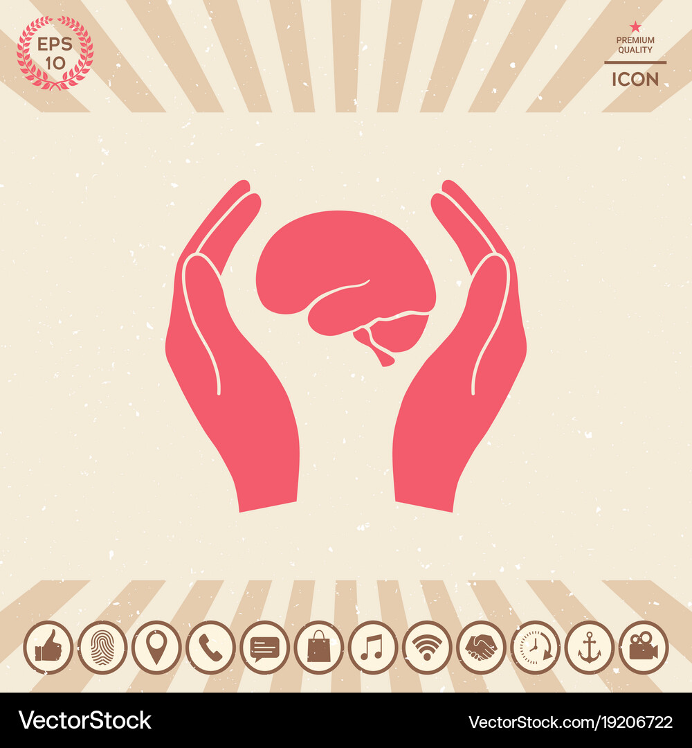 Hands holding brain - protection icon Royalty Free Vector