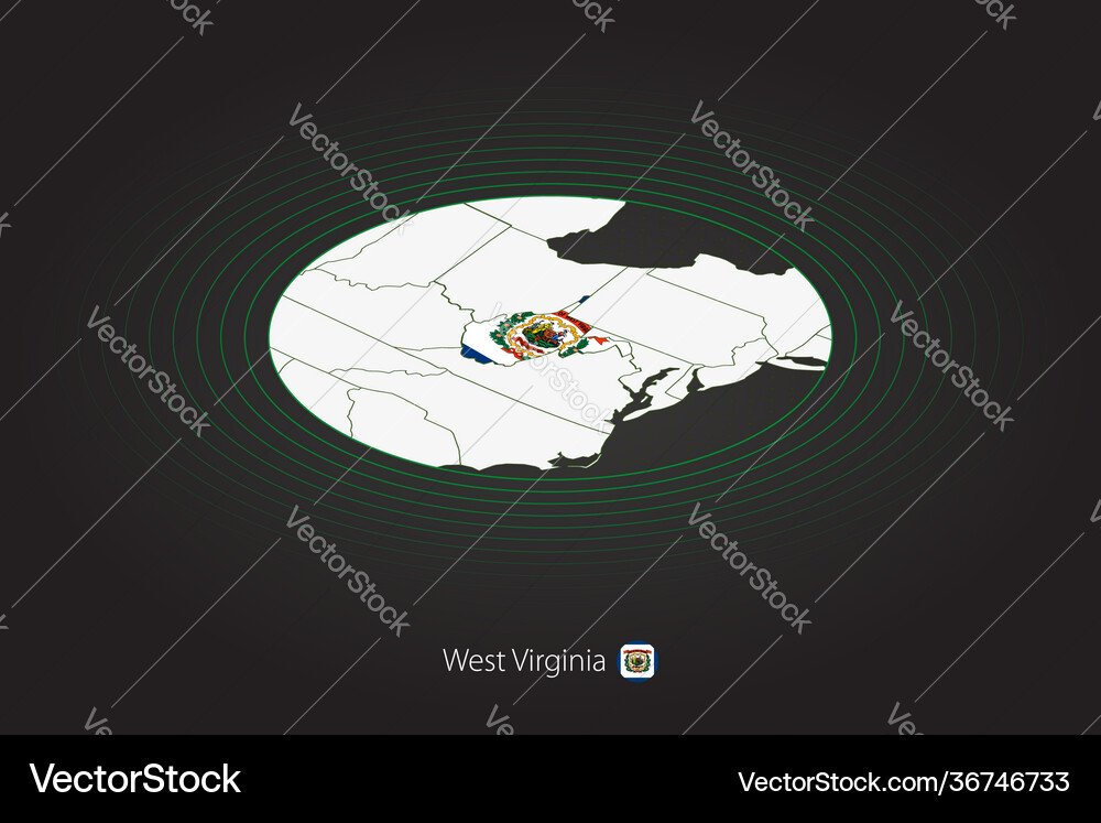 West virginia map in dark color oval map Vector Image