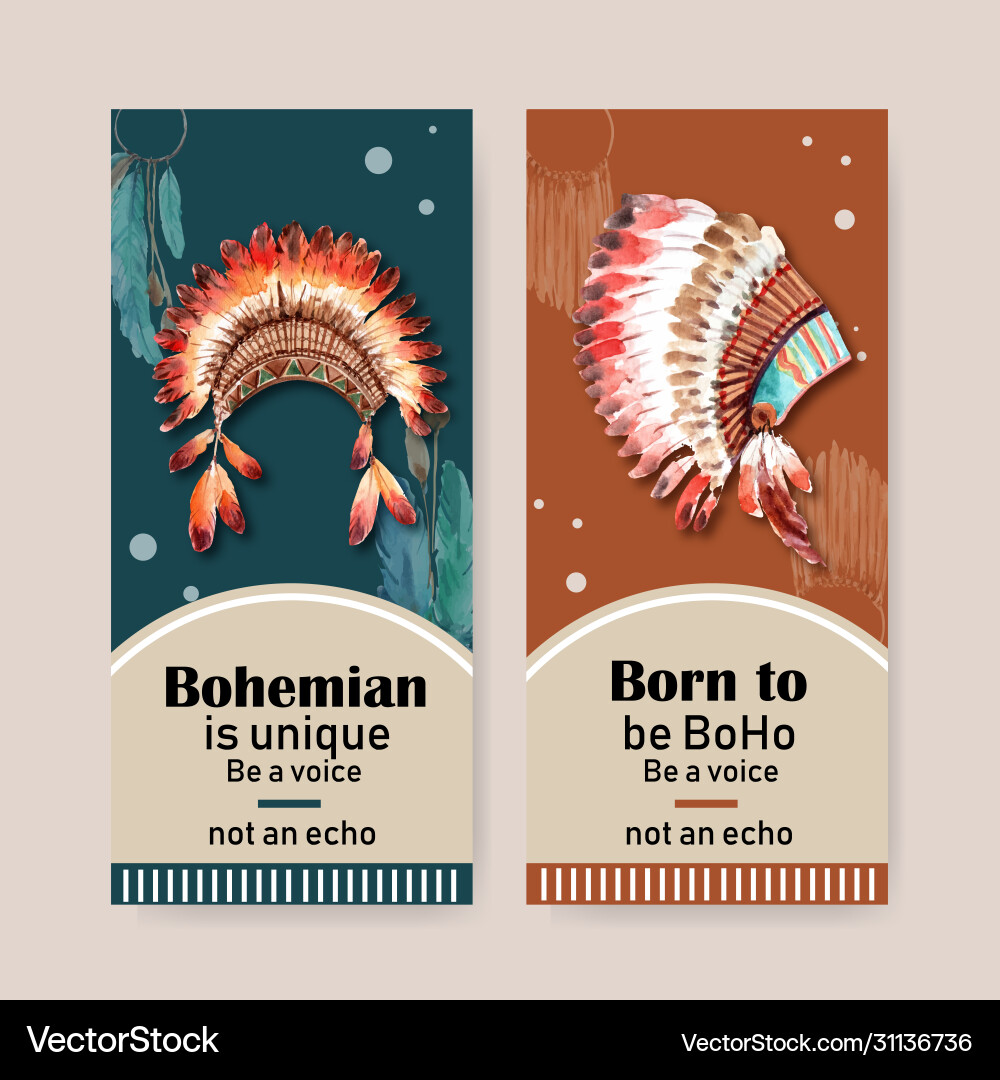 Bohemian flyer design with feather headdress Vector Image