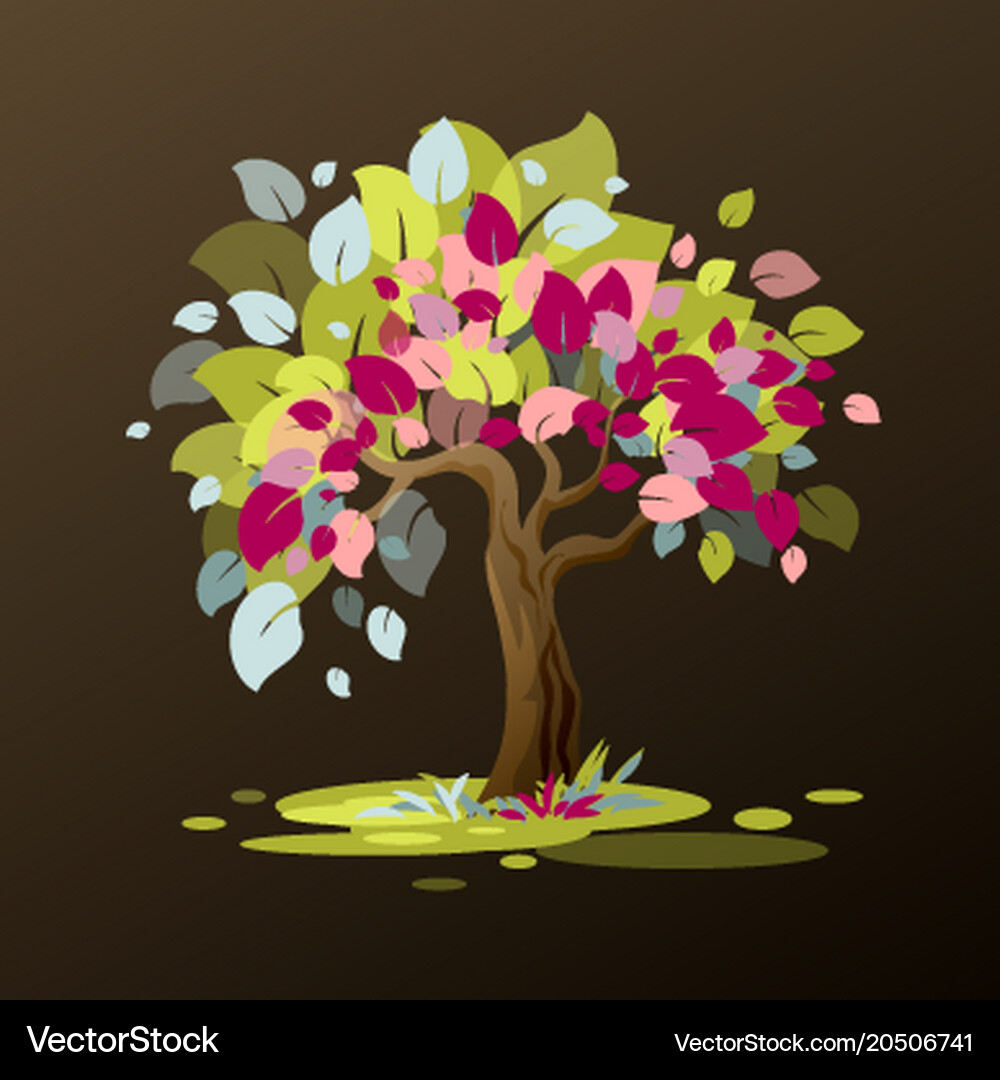 An unusual tree with multi-colored leaves is Vector Image