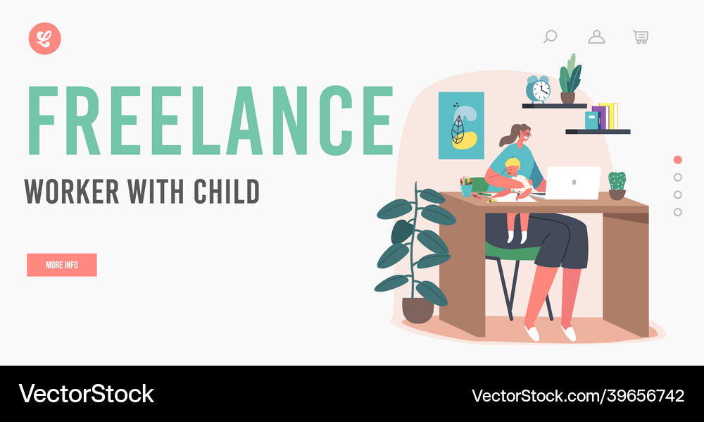 Freelance worker with child landing page template Vector Image