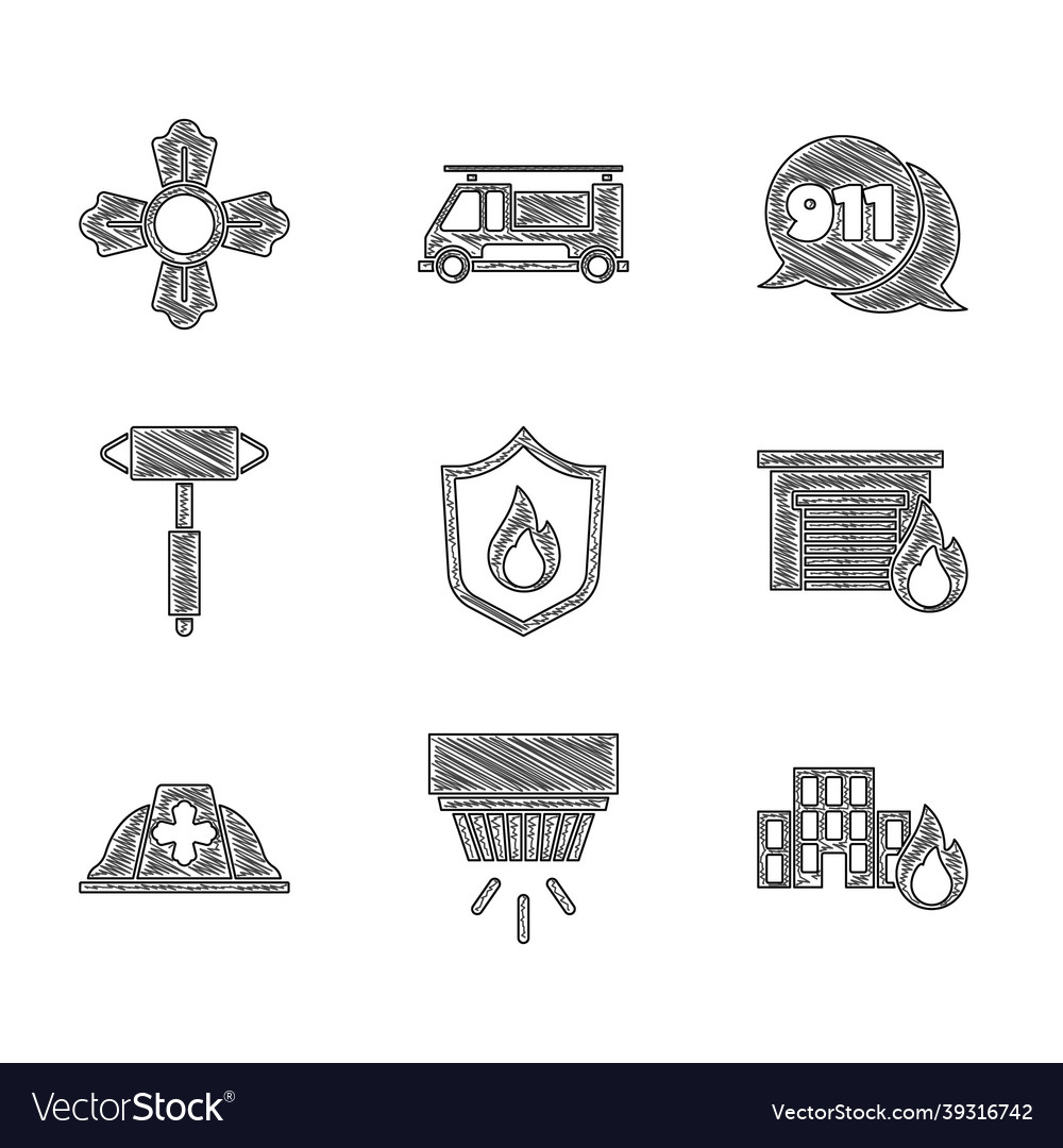 Set fire protection shield smoke alarm system Vector Image