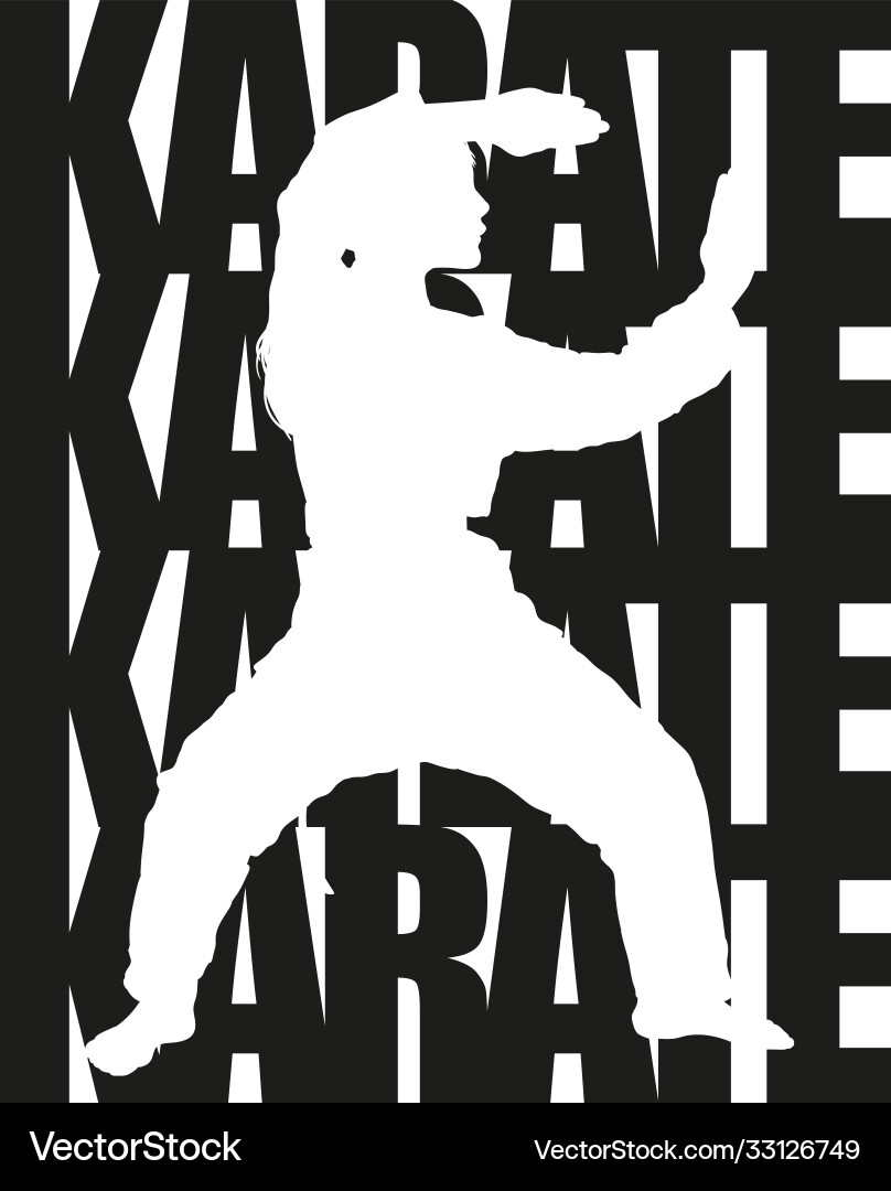 Karate text and silhouette Royalty Free Vector Image