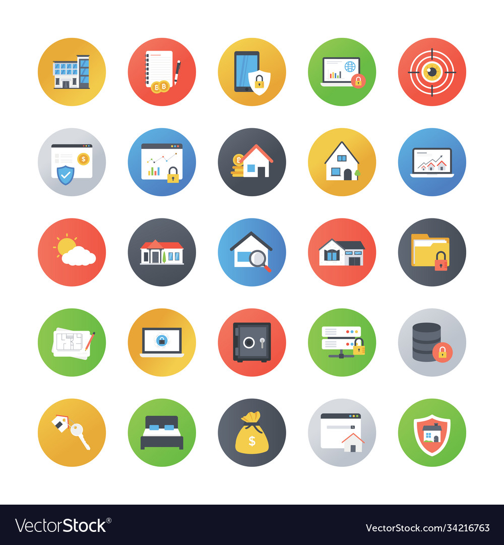 Flat rounded device security icons Royalty Free Vector Image