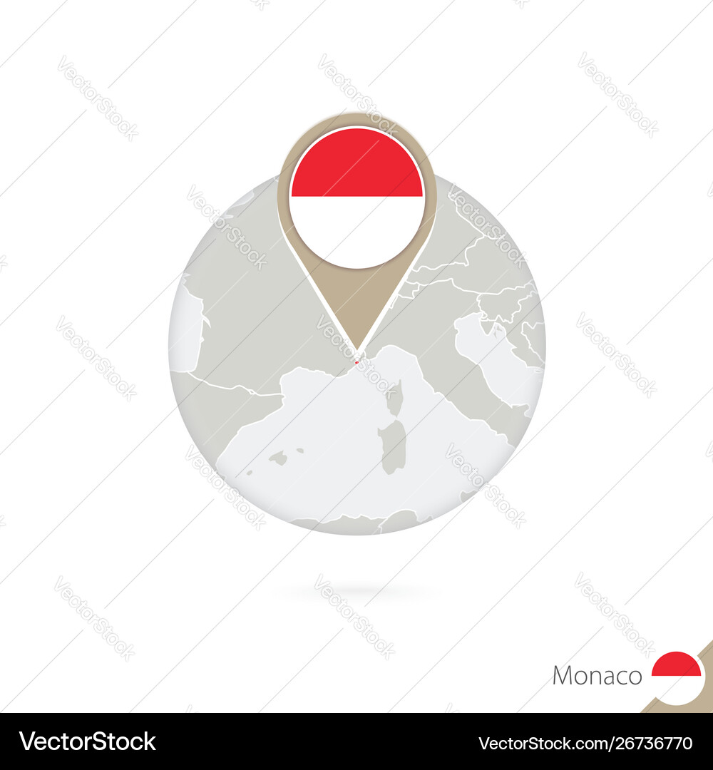 Monaco map and flag in circle map Royalty Free Vector Image